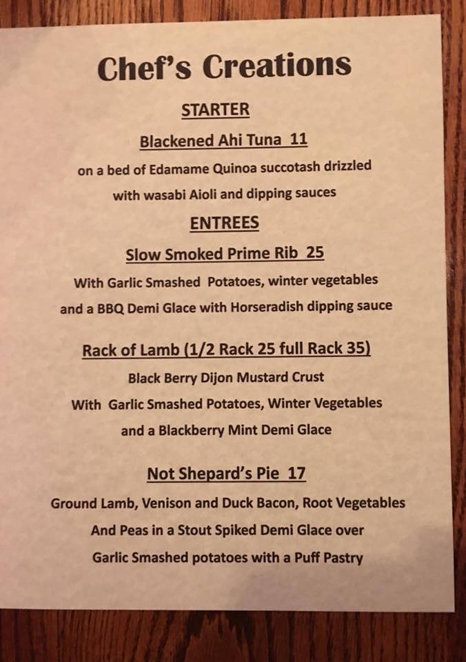 Menu at The Crave restaurant, Cape Vincent