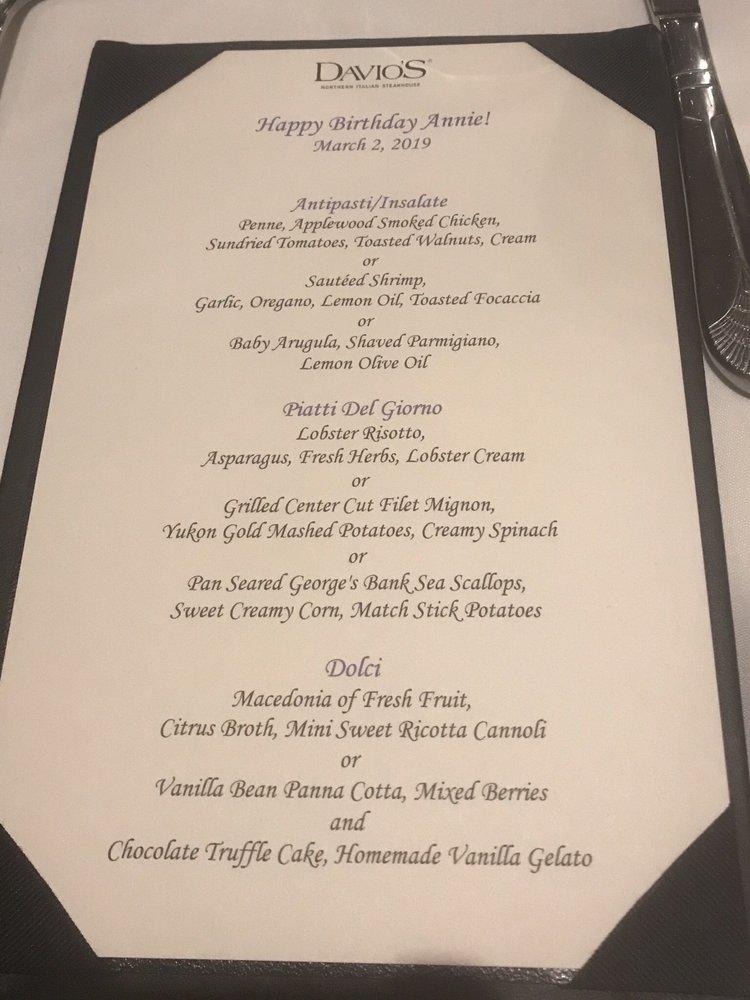 Menu at Davio's Northern Italian Steakhouse, Foxborough, 236 Patriot Pl