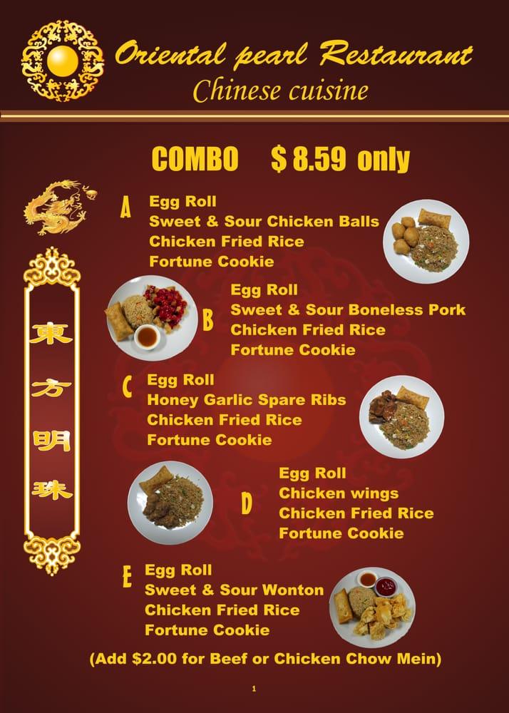 Menu at Oriental Pearl restaurant, Fredericton