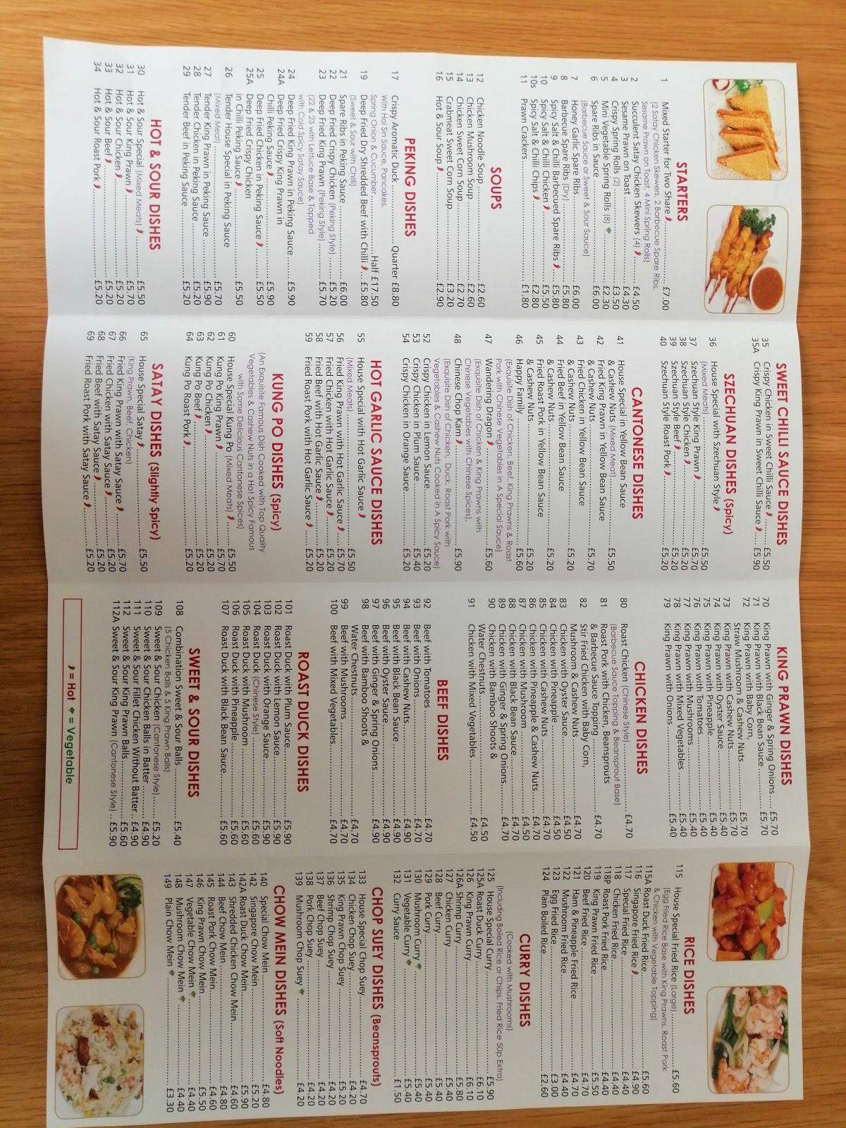 Menu at Tin Yau restaurant, Fakenham
