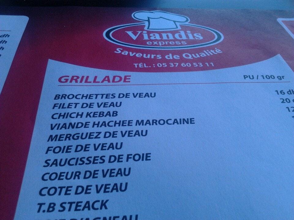 Speisekarte von Viandis Express restaurant, Temara