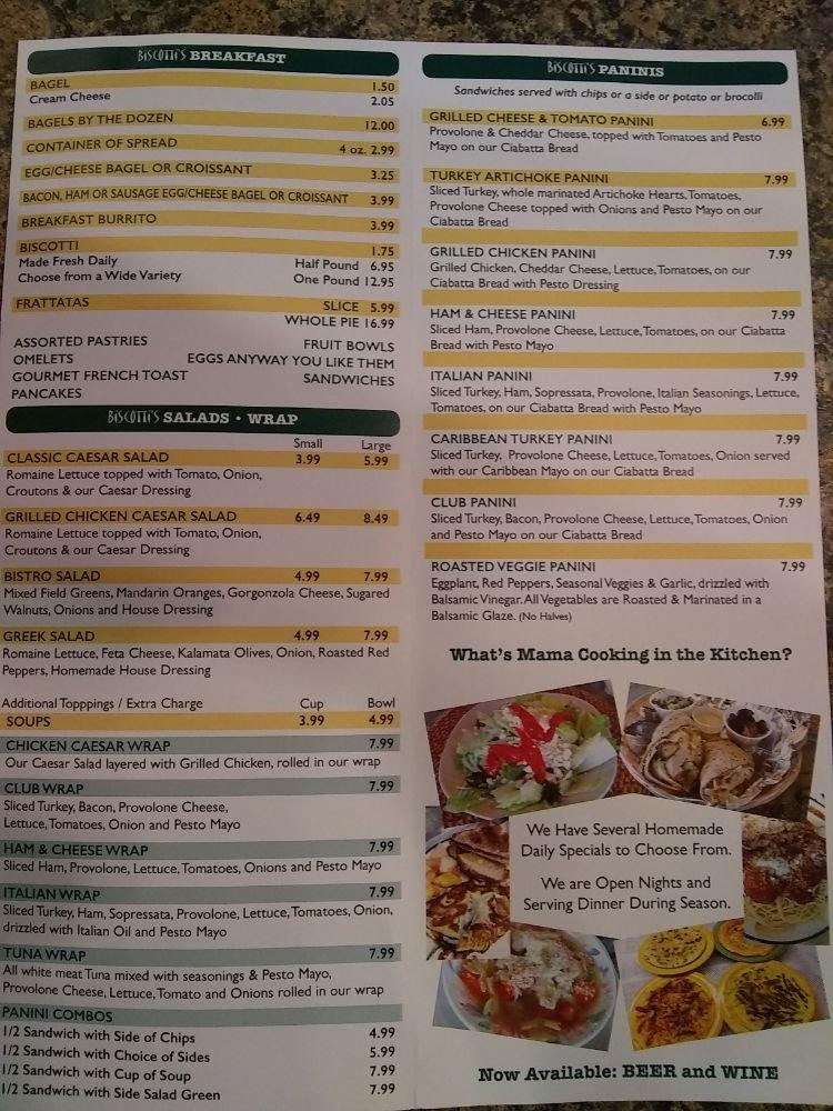 Menu at Biscotti's Cafe, Fort Myers