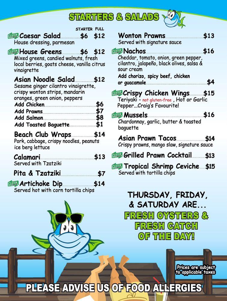 Menu at Finz Resort fast food, Blind Bay