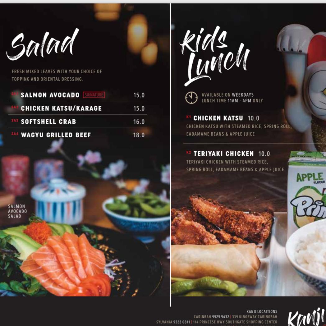Menu at Kanji Fresh Sushi restaurant, Sylvania