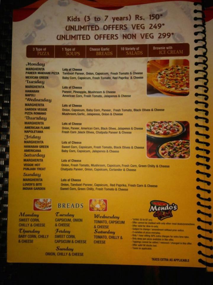 Menu at Mendo's pizza, Jalandhar