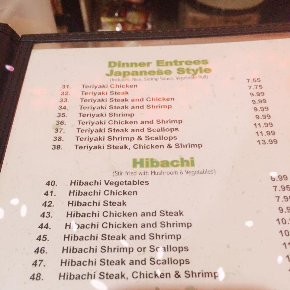 Menu at New Miyoshi restaurant, Newland