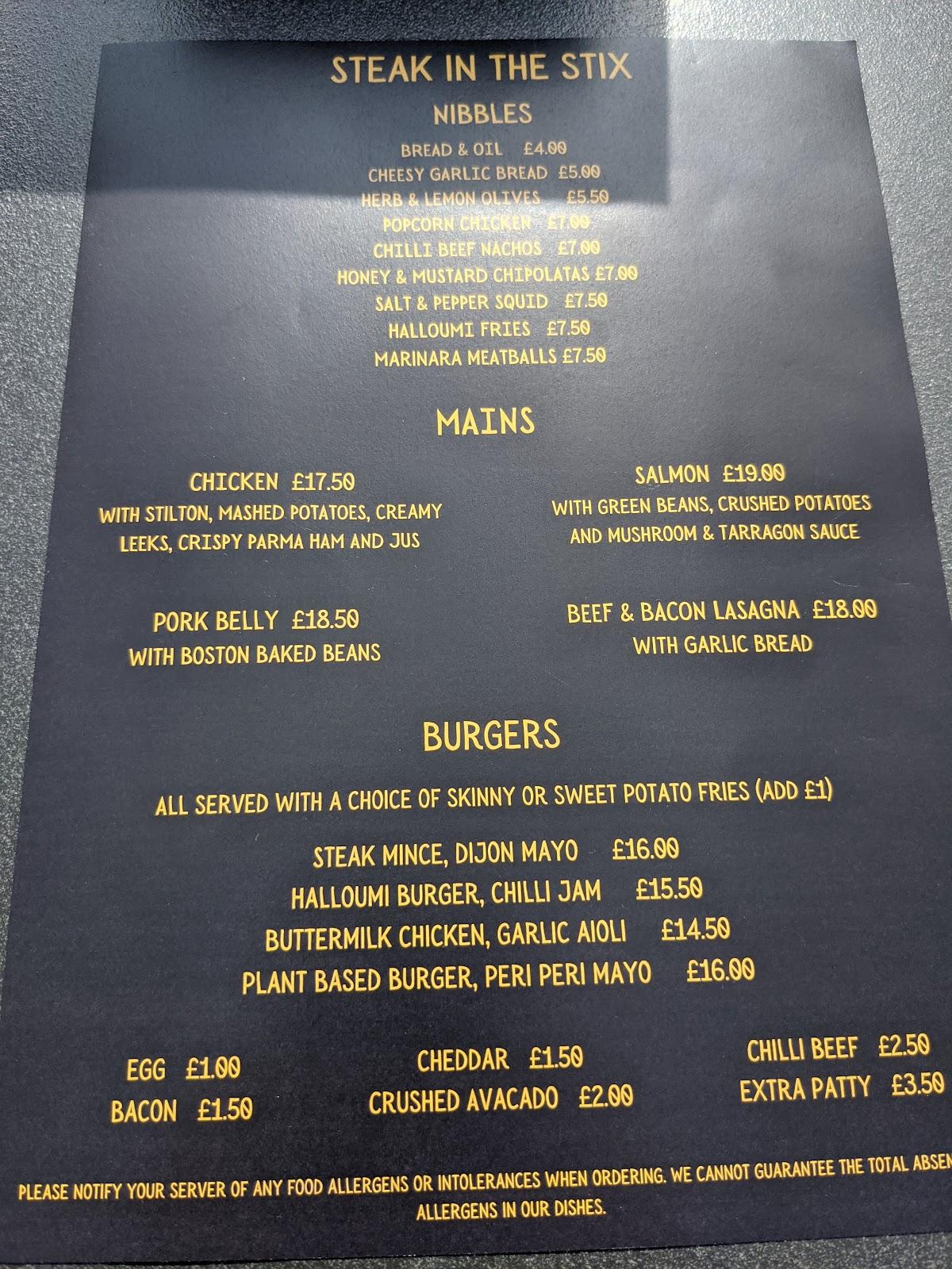 Menu at The Ratcatchers steakhouse, Aylsham