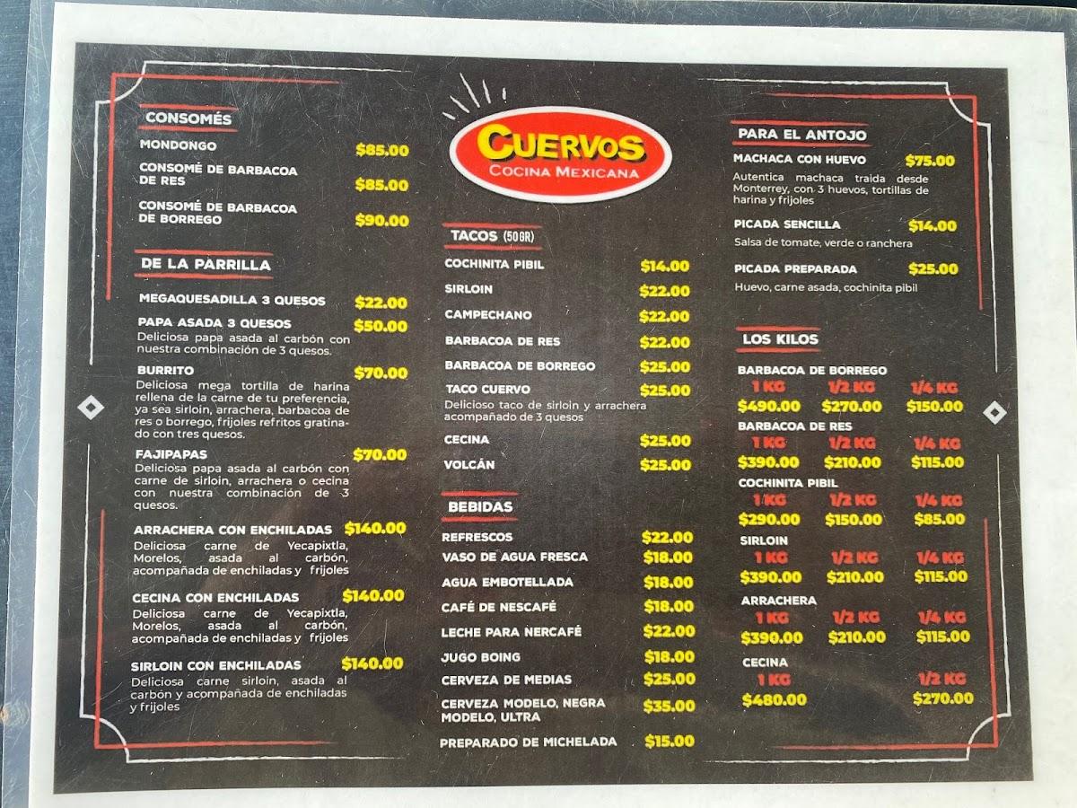 Menu at Tacos cuervos restaurant, Mexico