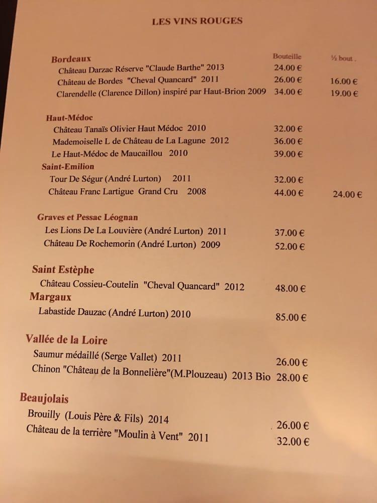 Menu au Bistrot Chic restaurant, Paris, 54 Av. Félix Faure