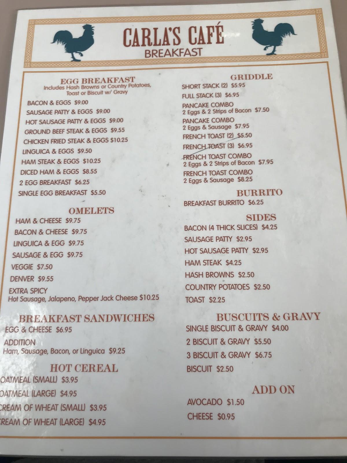 Menu at Carla's Cafe, Bakersfield