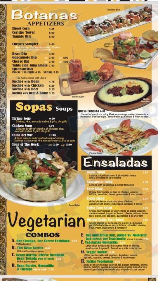 Menu at Chepe's Mexican Grill restaurant, Benton