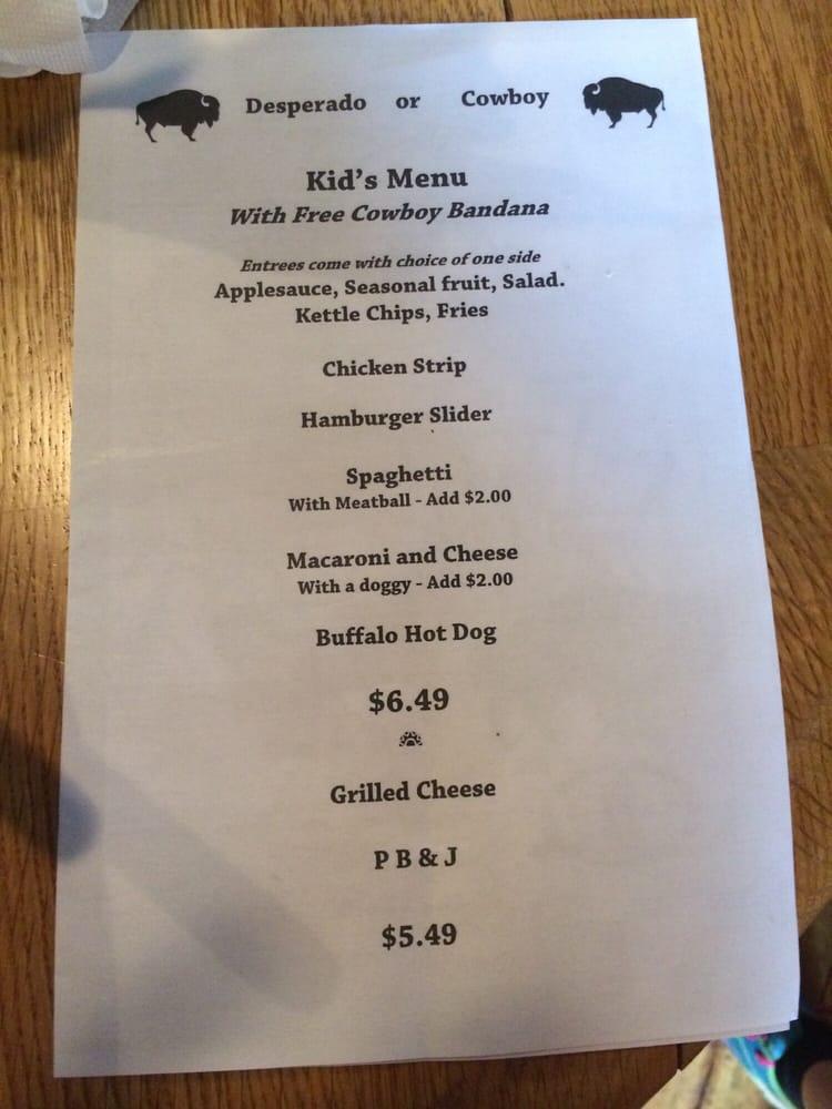 Menu at Desperados steakhouse, Hill City