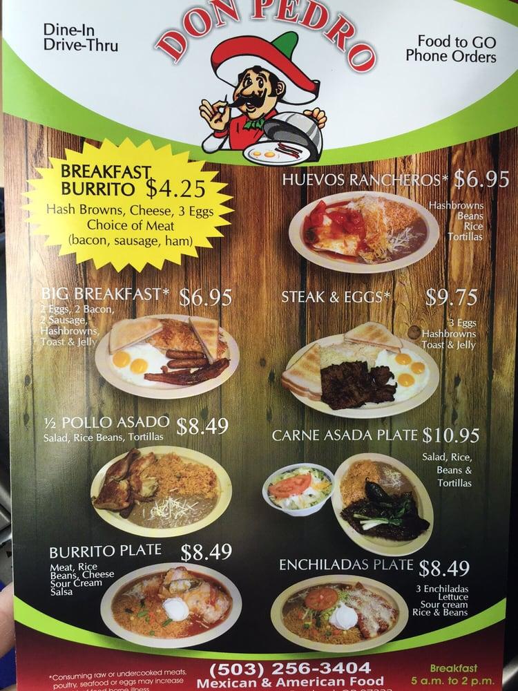 Menu at Don Pedro Restaurant, Portland, 615 SE 122nd Ave