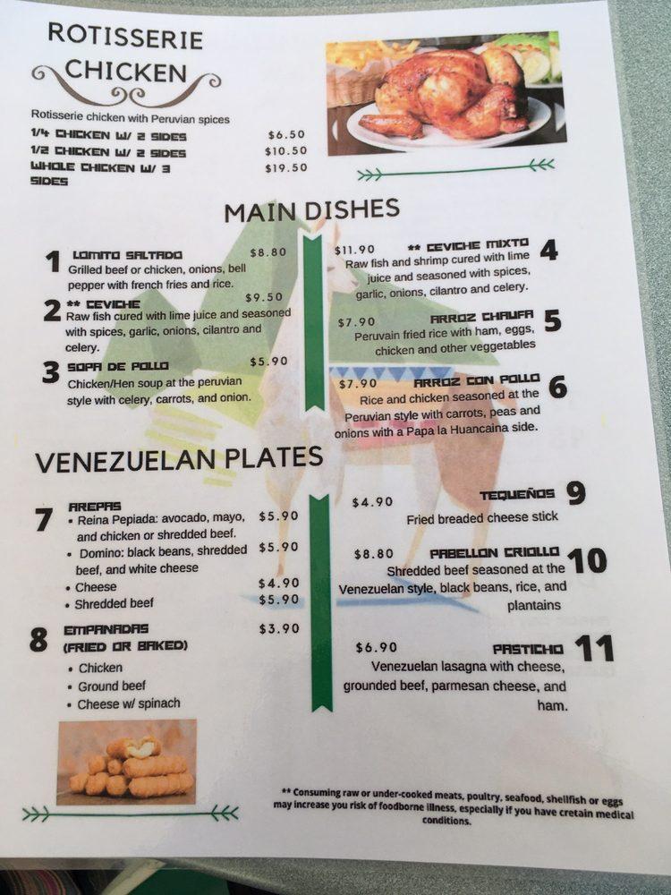 Menu at Peruvian Flavors restaurant, Hurricane