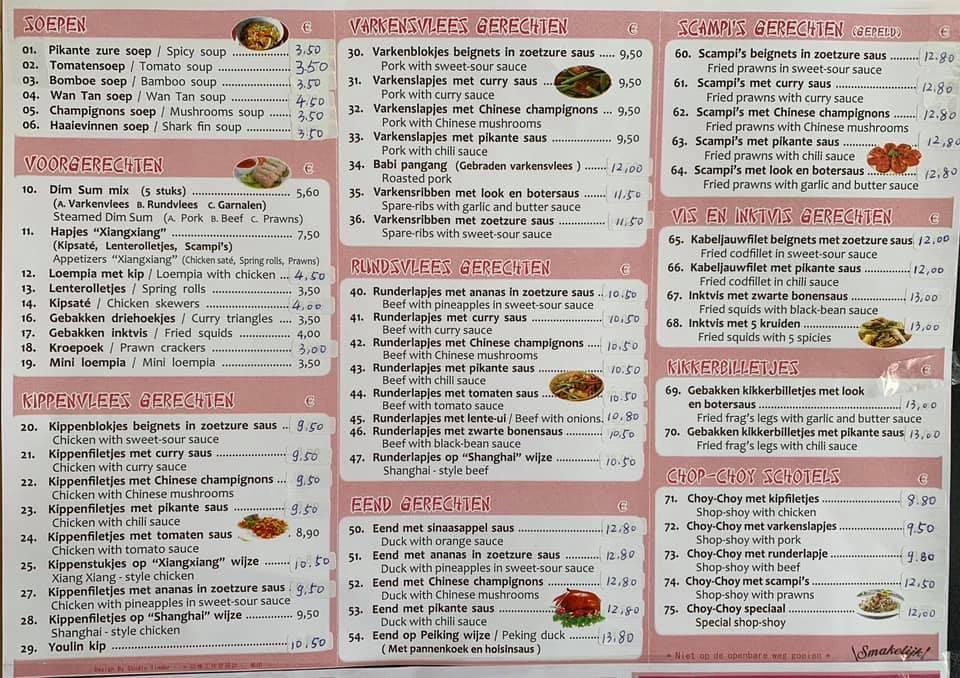 Menu at Xiang Xiang, Leuven