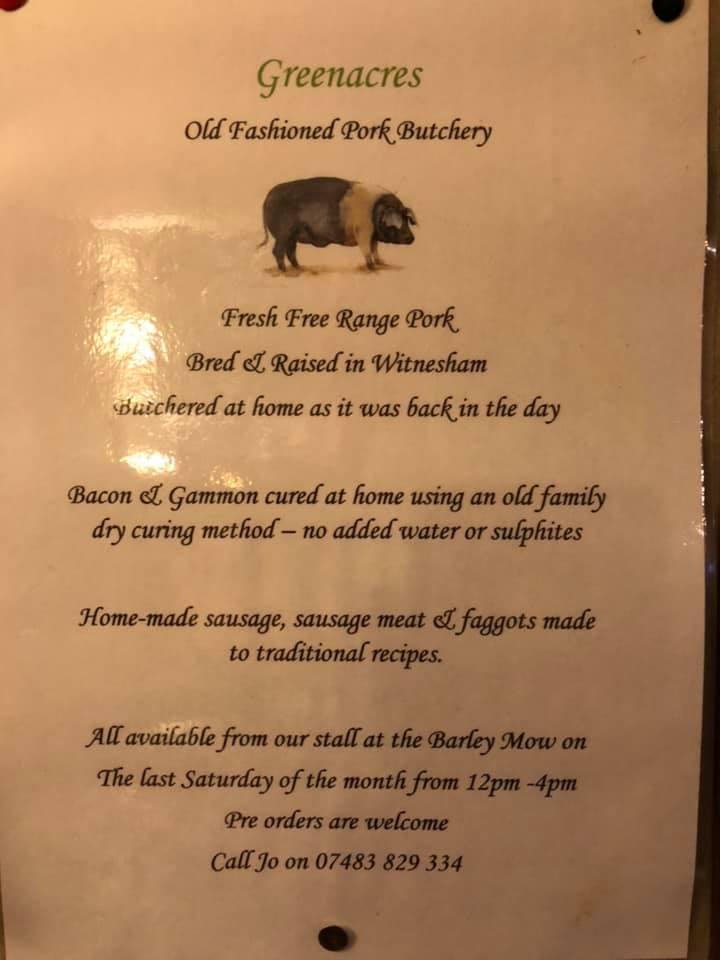 Menu at Barley Mow Witnesham, Ipswich, Mow Hill