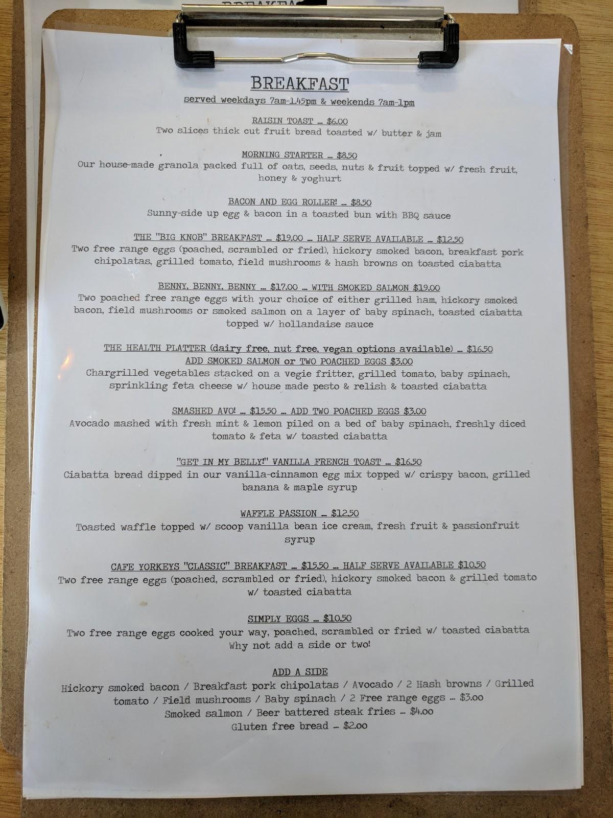 Menu at Memories Cafe @ Yorkeys Knob, Yorkeys Knob