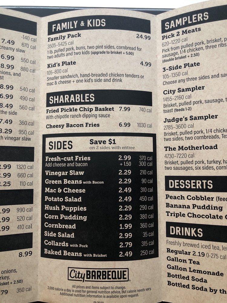 Menu at City Barbeque, Dayton, Miller Ln