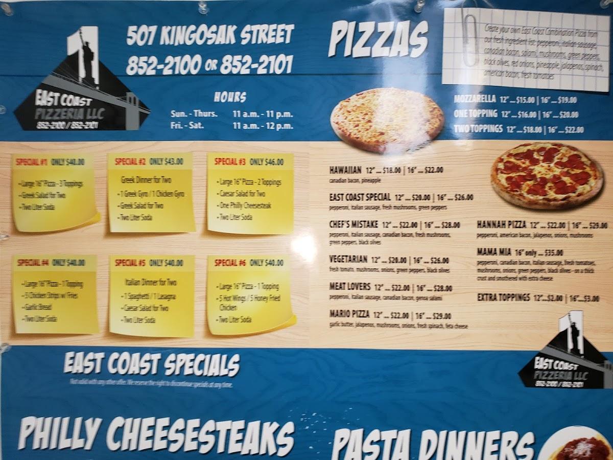 Menu at East Coast Pizzeria, Utqiagvik