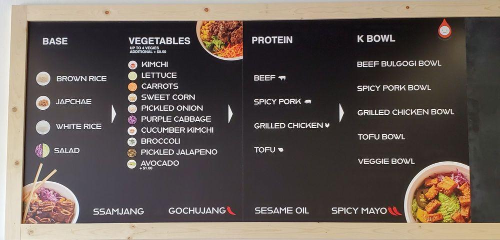 Menu at K-Bowl restaurant, Las Cruces