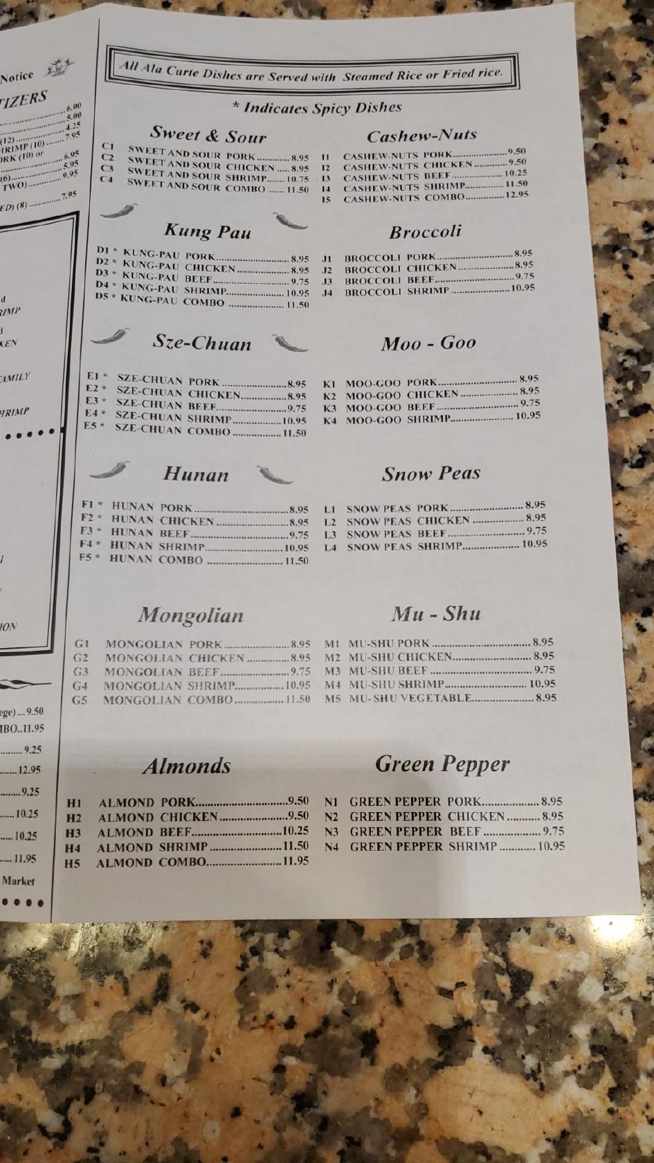 Menu at King Dragon restaurant, Gallup