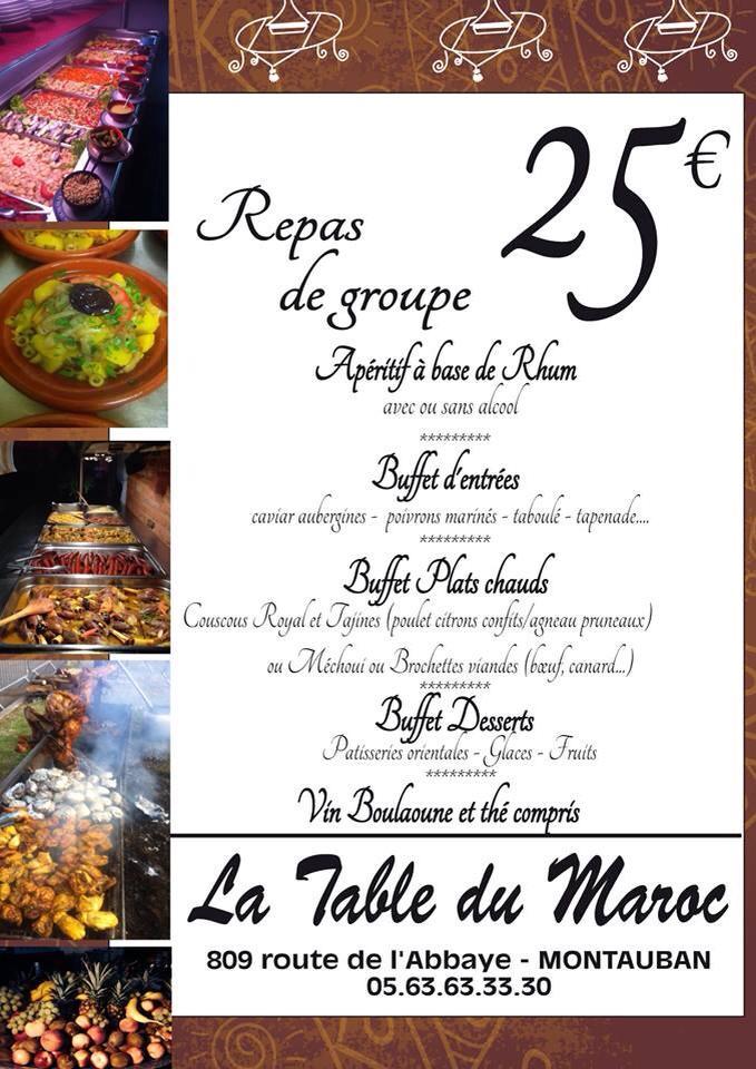 Carta del restaurante La Table Du Maroc, Montauban, 809 Rue del l'Abbaye