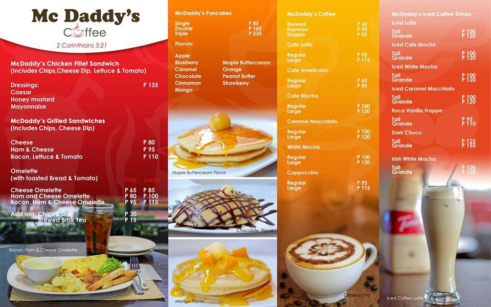 Menu at Mcdaddy's Caffe, Danao City