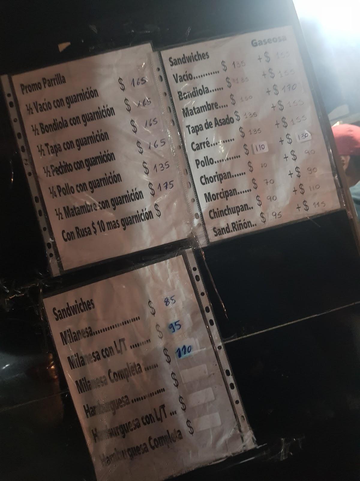Menu at Parrilla Las Brasas, Buenos Aires, Vieytes 1442-1464