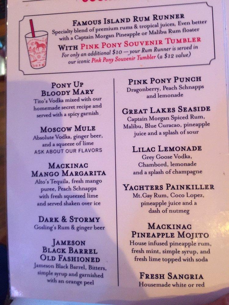 Menu at Pink Pony pub & bar, Mackinac Island
