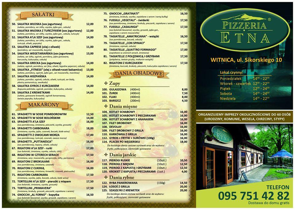 Menu at Pizzeria "ETNA" Witnica, Witnica