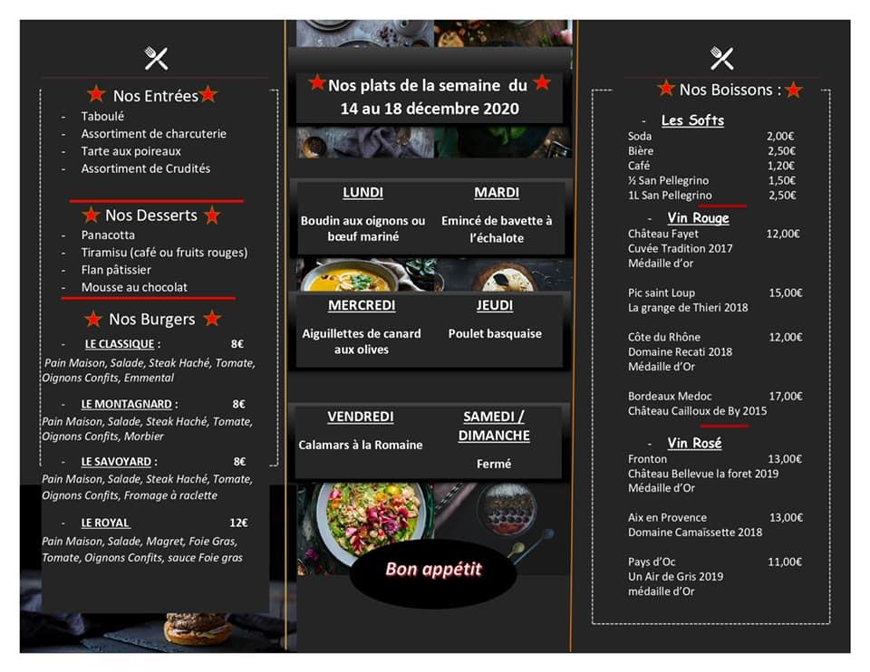Menu au Restaurant de la Gare, Grisolles, D820