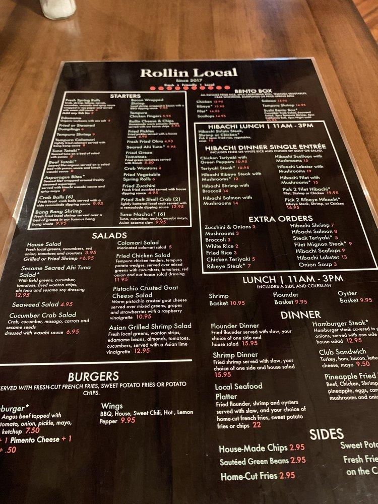 Menu at Rollin Local restaurant, Georgetown