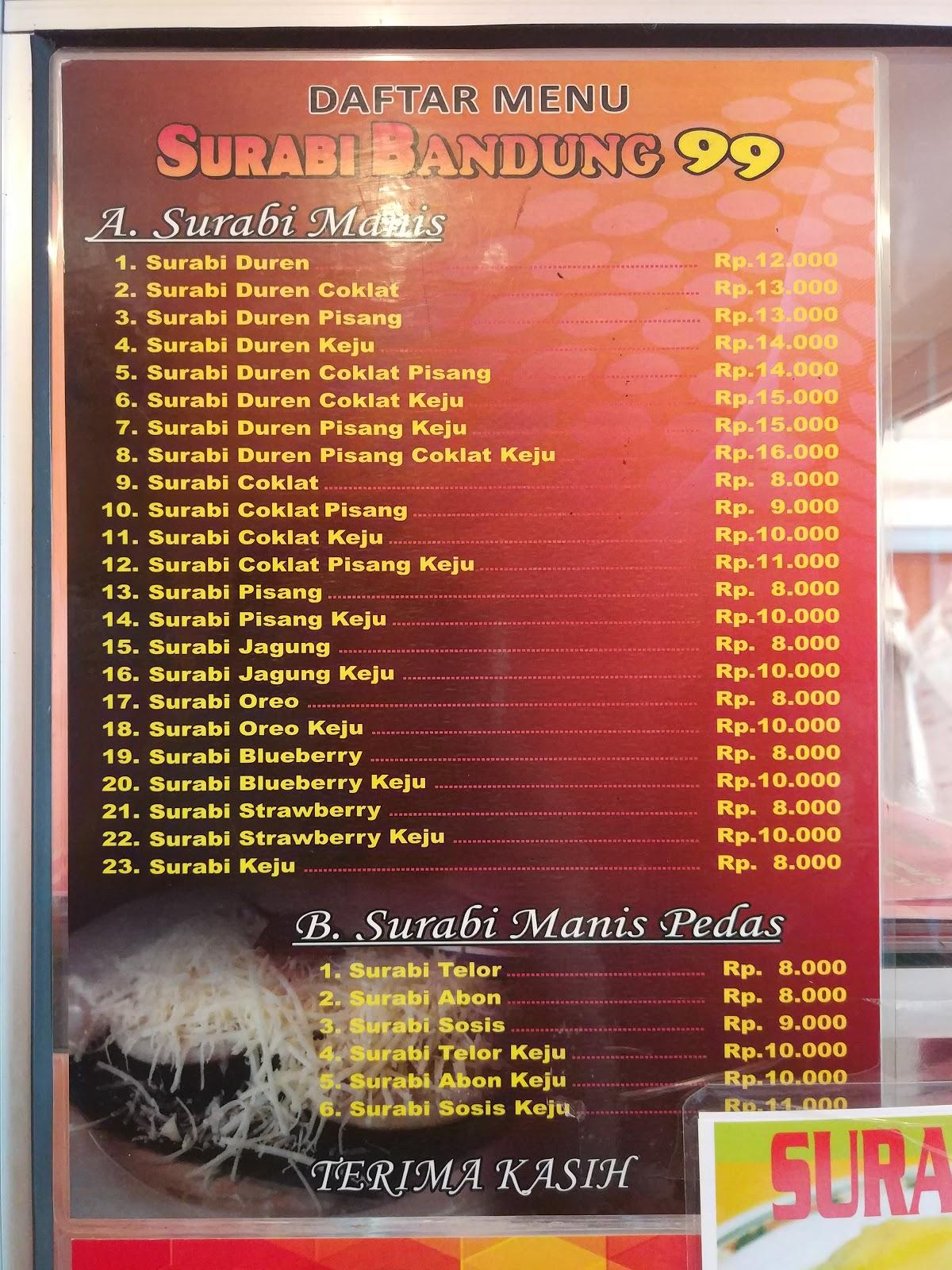 Menu at Surabi Bandung 99 restaurant, Batam, Mall Top 100 Batuaji