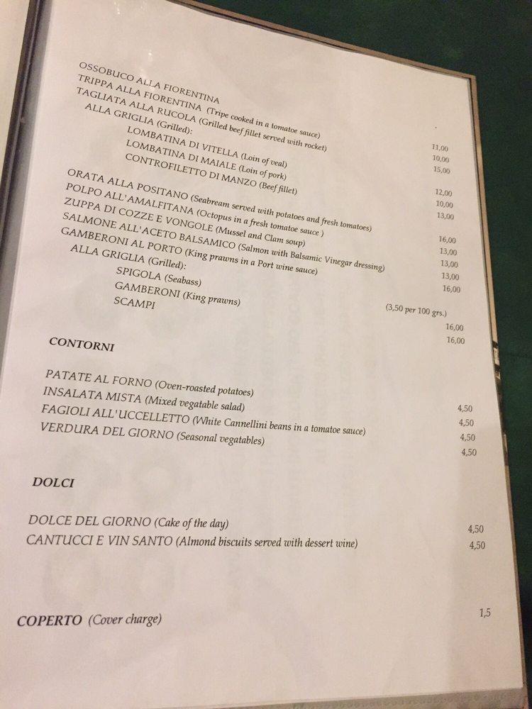 Menu da Trattoria Roberto ristorante, Firenze
