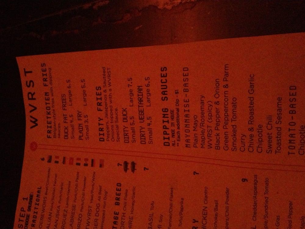 Menu at WVRST pub & bar, Toronto, 609 King St W