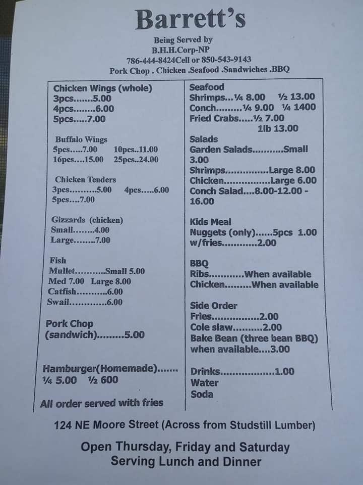 Menu at Barrett HHC, Madison