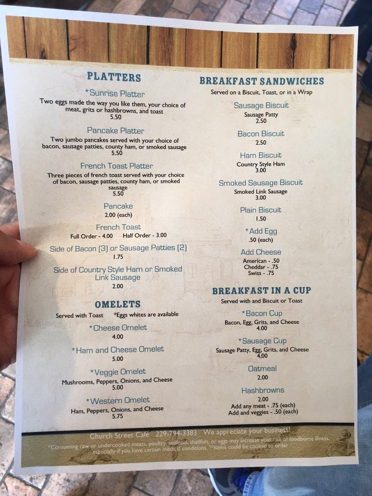 Menu at Church Street Cafe, Hahira