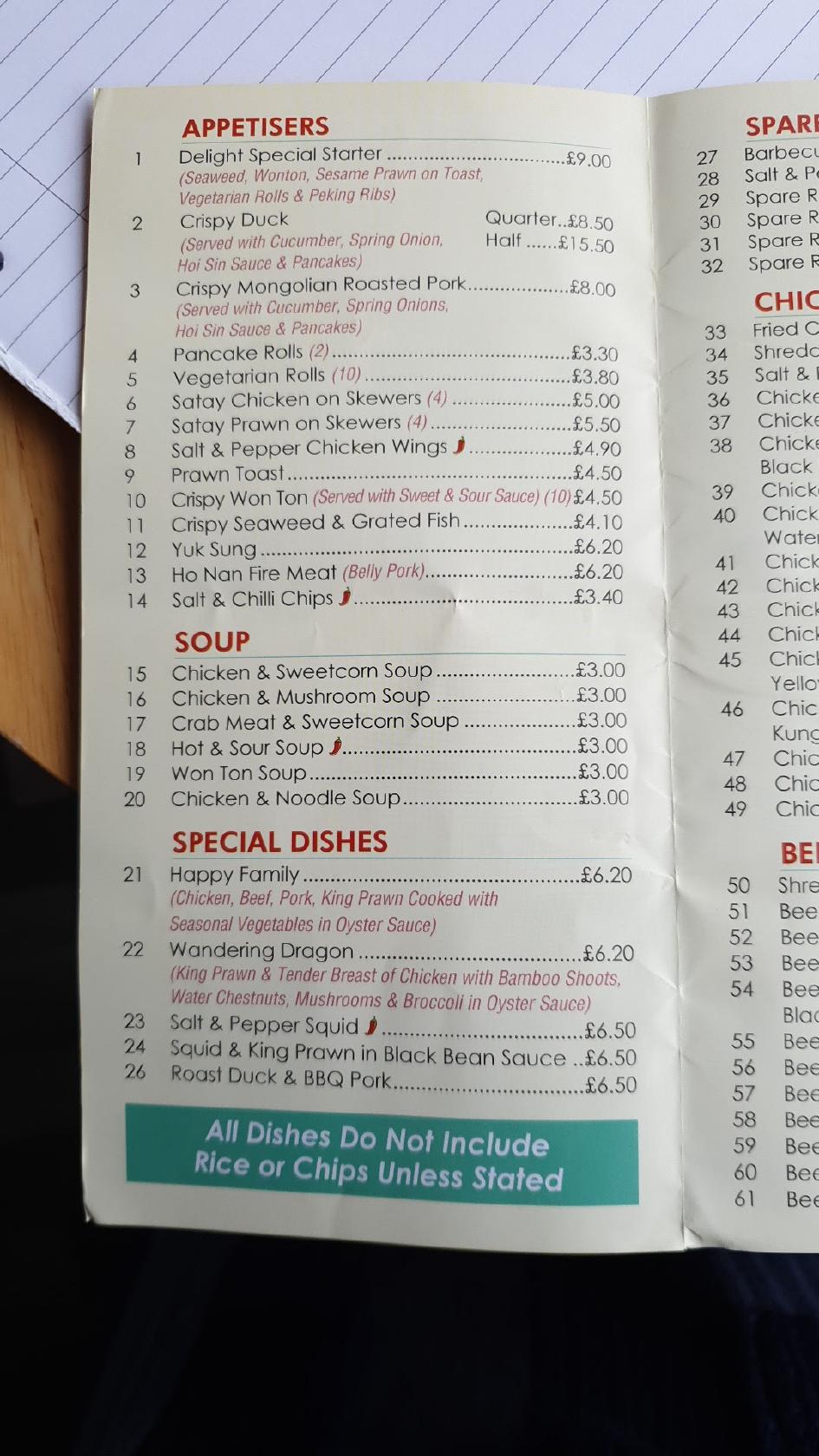 Menu at Delight Chinese Takeaway fast food, Mablethorpe