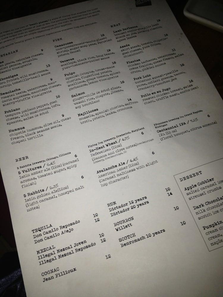 Menu at Libertad pub & bar, Skokie