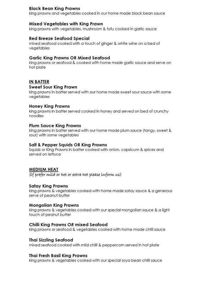 Menu at Red Breeze Restaurant, Tom Price