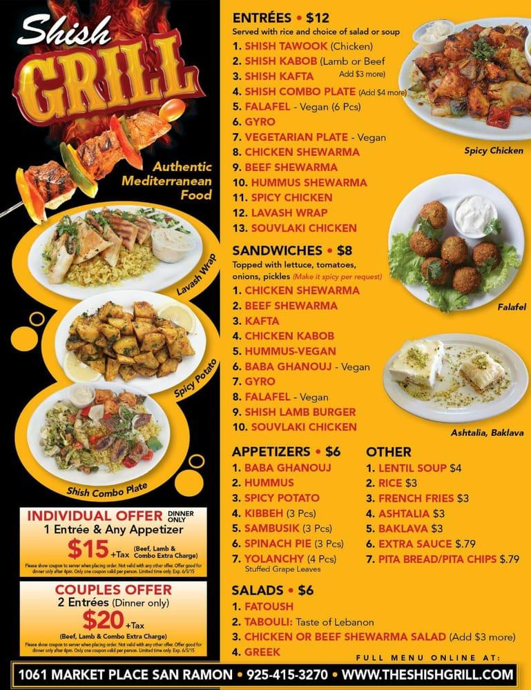 Menu at Shish Grill restaurant, San Ramon, Market Pl #A
