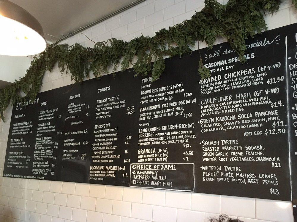 Menu at Sqirl cafe, Los Angeles