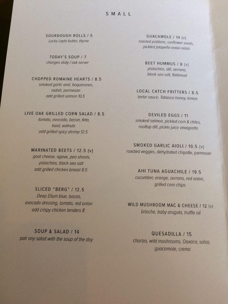 Menu at The Grove restaurant, Houston, Lamar St
