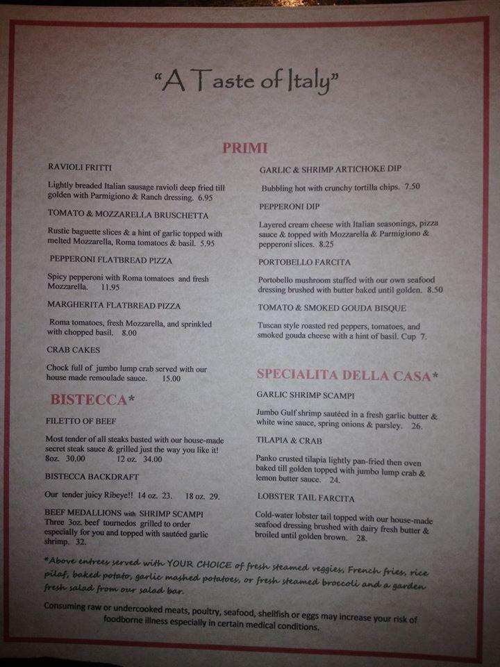 Menu at Backdraft Restaurant & Bar, Cleveland, 337 Cotton Row
