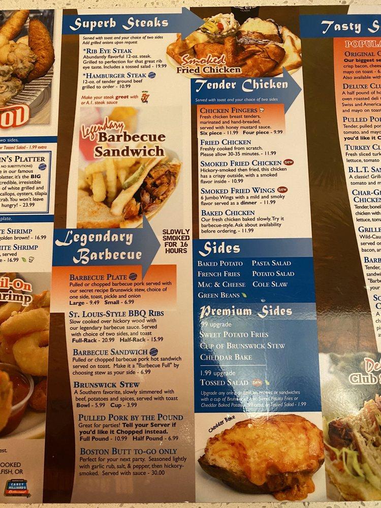 Menu at Carey Hilliard's Restaurant, Pooler