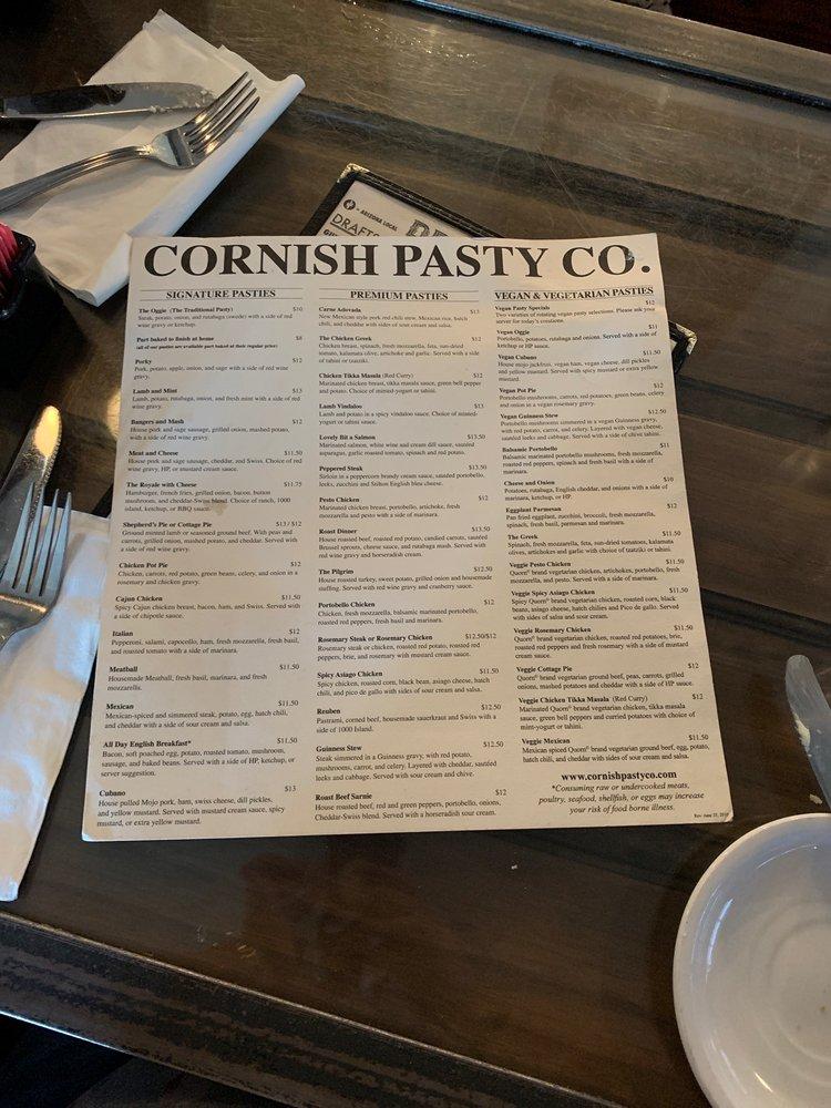 Menu at Cornish Pasty Co restaurant, Mesa, W Guadalupe Rd #101