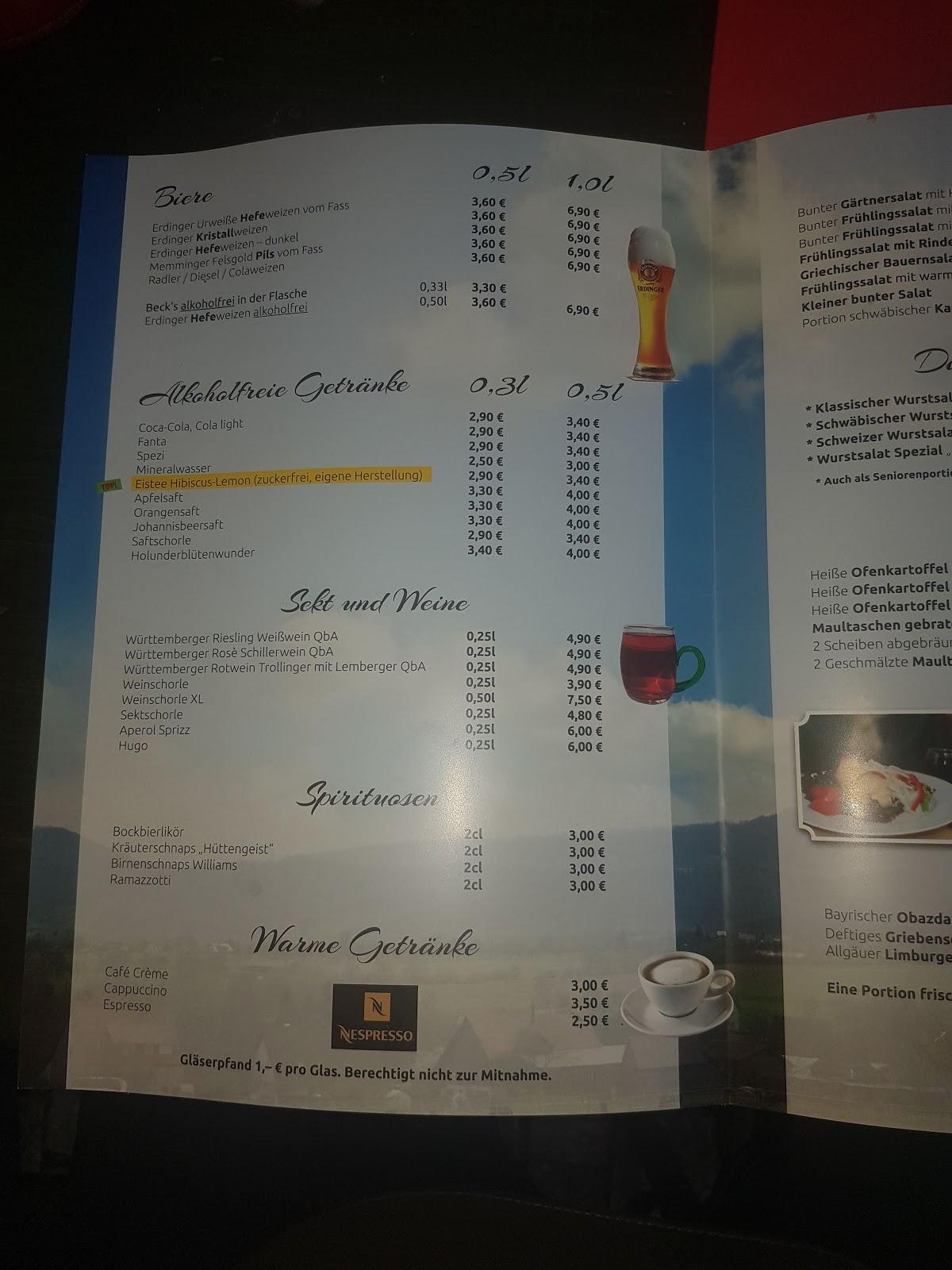 Speisekarte von Hirschgarten der Biergarten in Kirchheim Teck ...