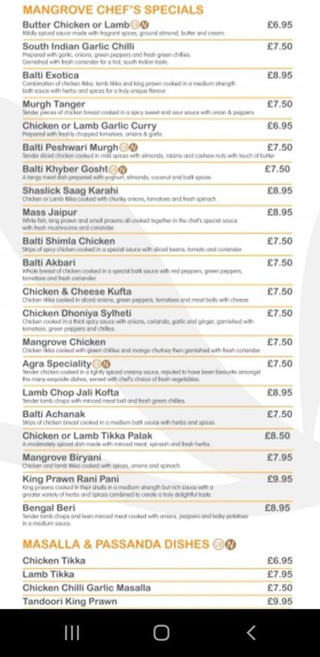 Menu at Mangrove Restaurant & Takeaway, Bolton, 1 Manchester Rd