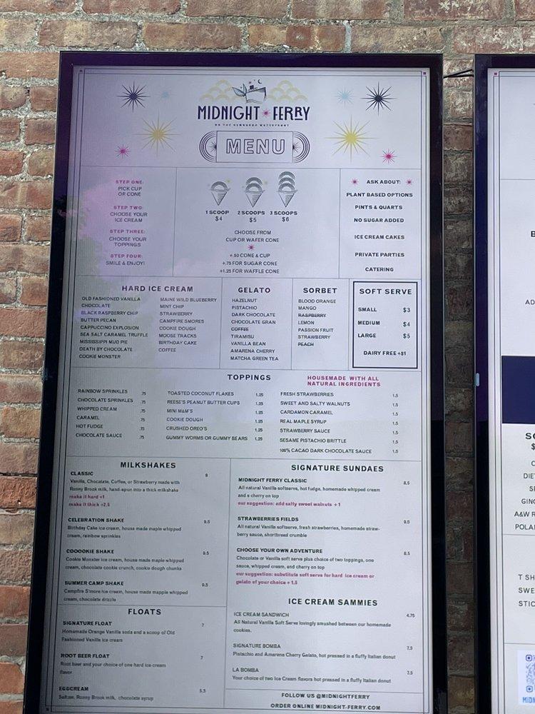 Menu at Midnight Ferry Newburgh, Newburgh