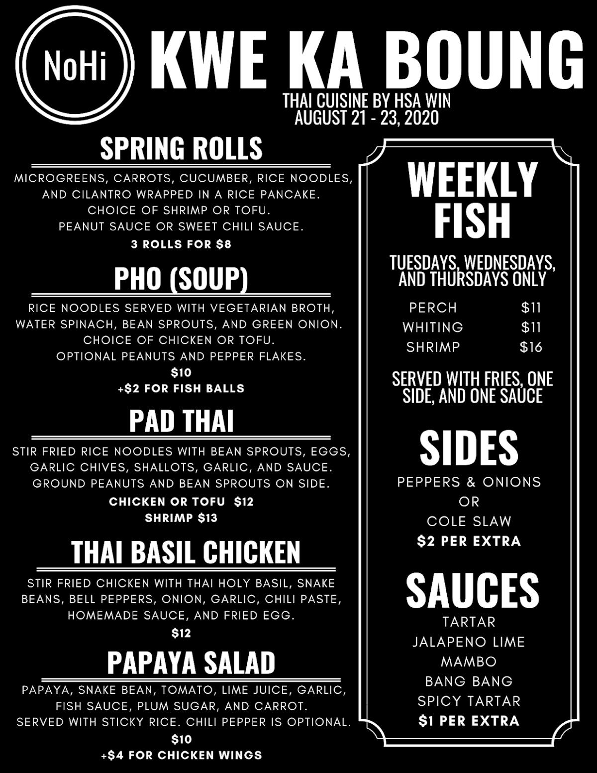 Menu at NoHi Restaurant and Cafe, Akron